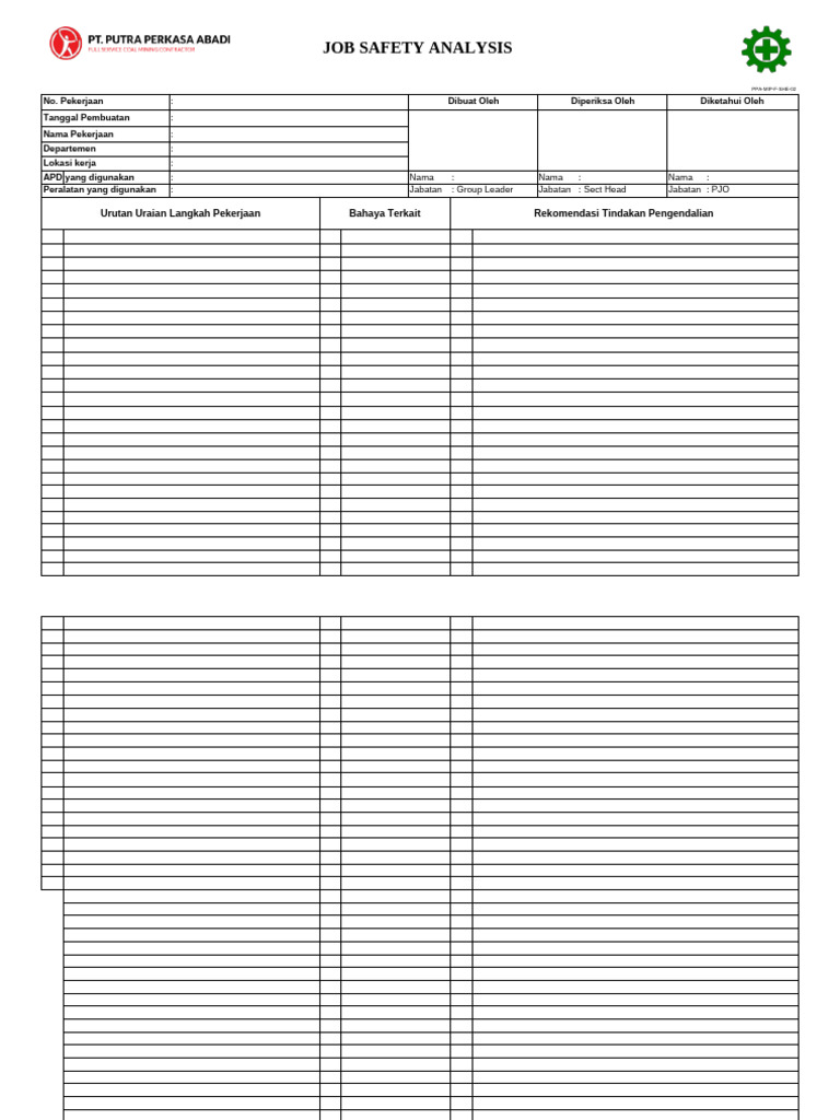 PPA MIP F SHE 02 Job Safety Analisys | PDF