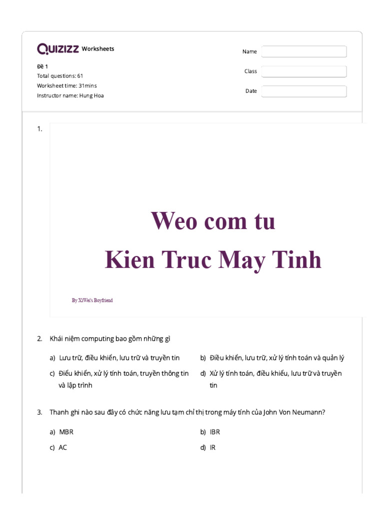 Worksheet - Quizizz | PDF