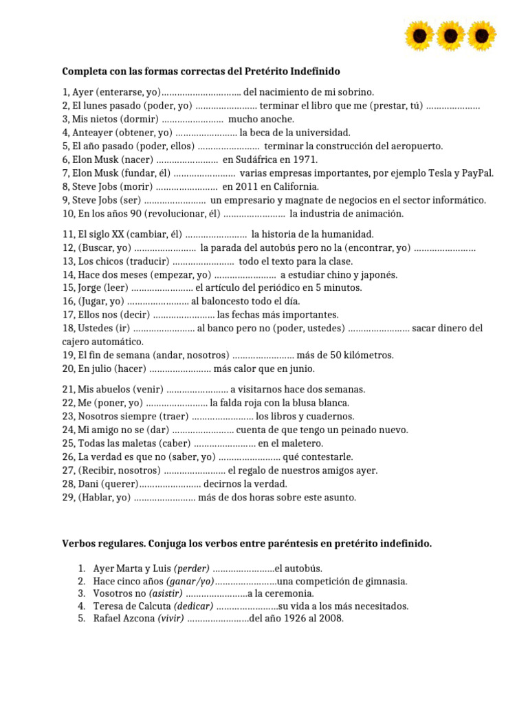 Completa con Pretérito Indefinido | PDF | Elon Musk