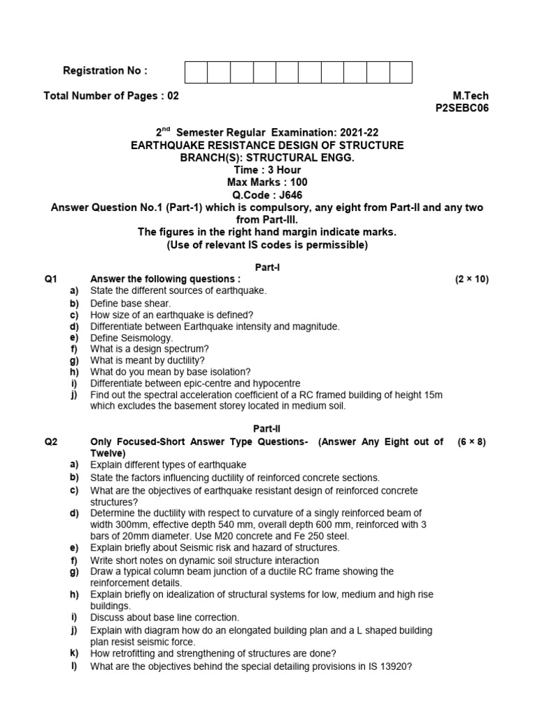 2024 Earthquake Design Exam Paper | PDF | Beam (Structure) | Structural ...
