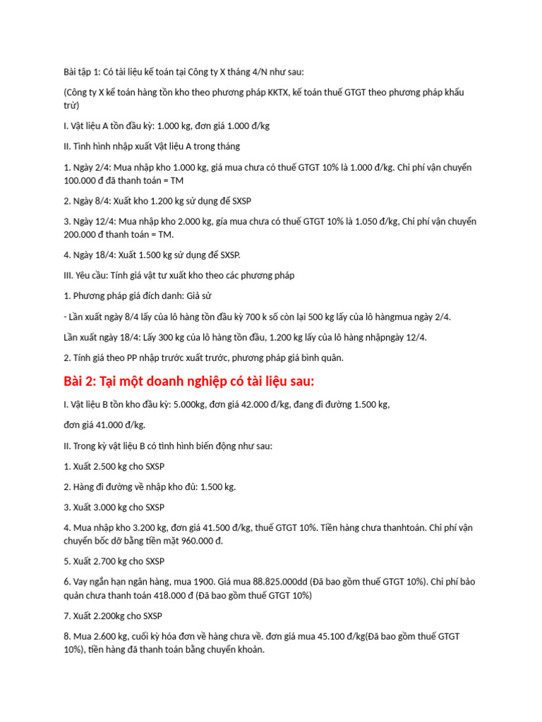 Bài tập TCKT | PDF