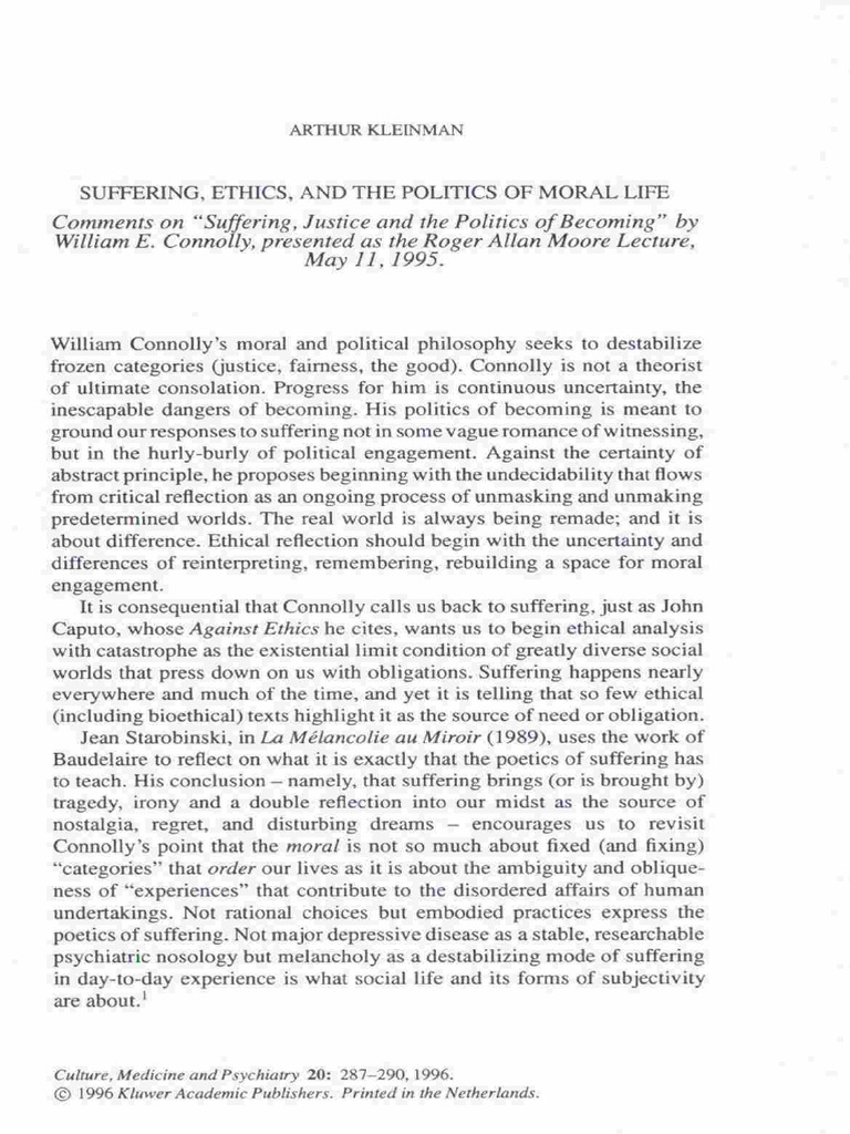 Suffering, Ethics, and The Politics of Moral Life. | PDF