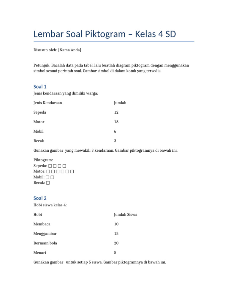Soal Piktogram Kelas4 SD by Guru | PDF