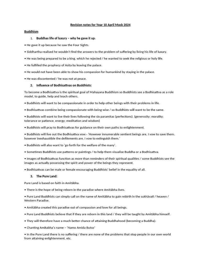 Year 10 April 2024 Mock Revision Notes | PDF | Bodhisattva ...