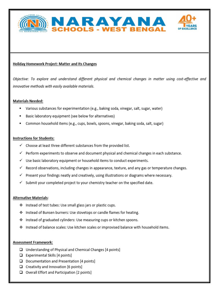 Class 7 Chemistry Summer Vacation HHW 2024-25 | PDF