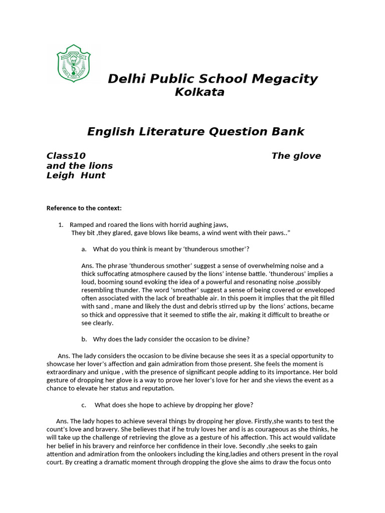 The Glove and The Lions QB Class 10 | PDF | Poetry | Love