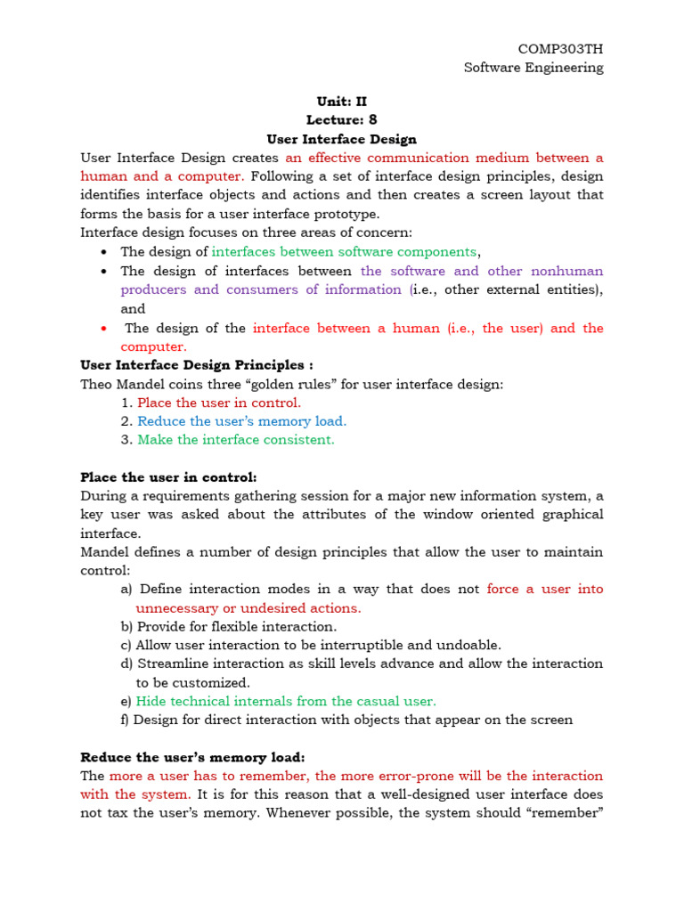 Unit II Lecture 8 User Interface Design | PDF | User Interface Design | Software Engineering