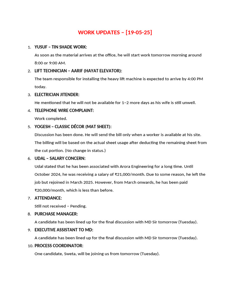 Work Updates | PDF