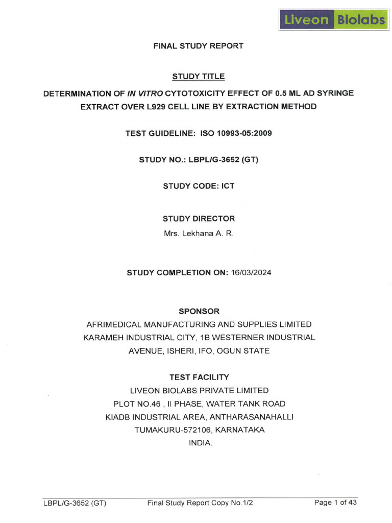 0.5ML IN VITRO CYTOTOXICITY TEST | PDF