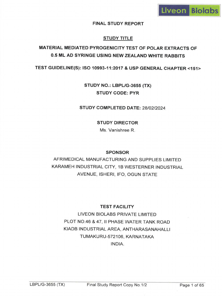 0.5ml Material Mediated Pyrogenicity Test | PDF