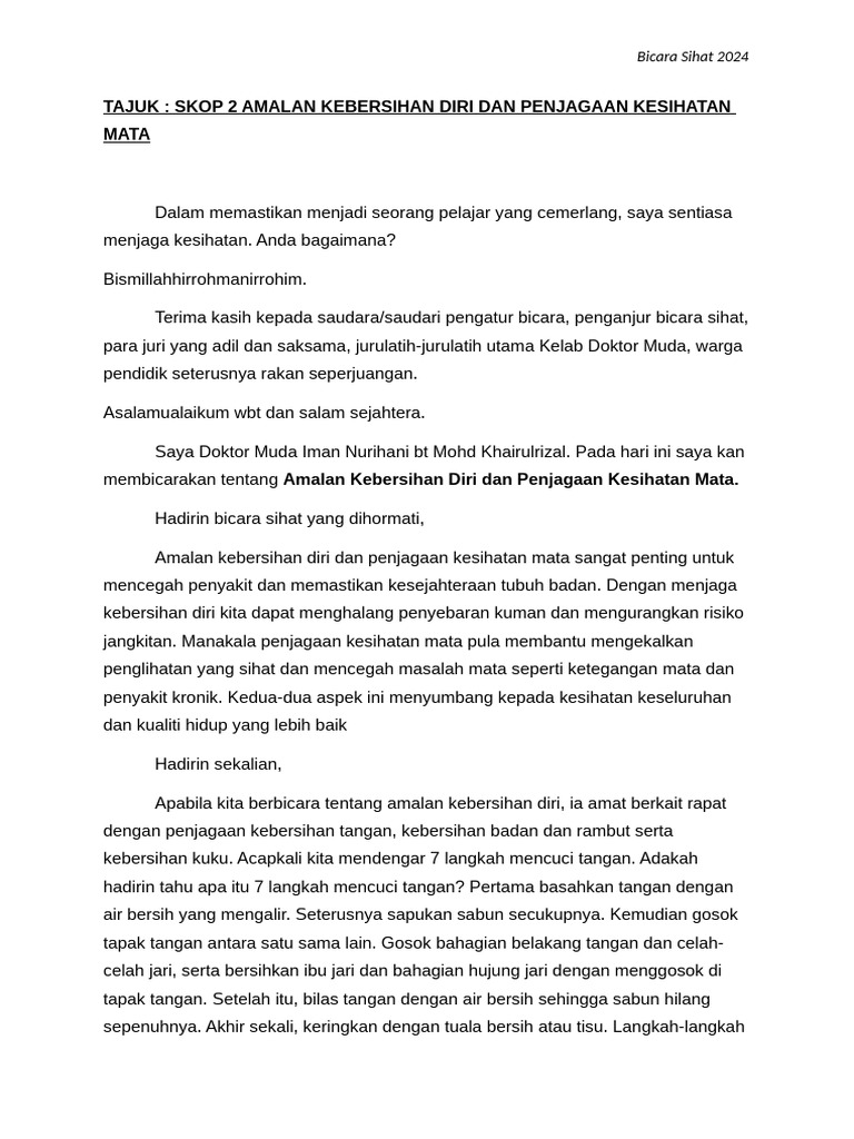 Skop 2 Amalan Kebersihan Diri Dan Mata | PDF