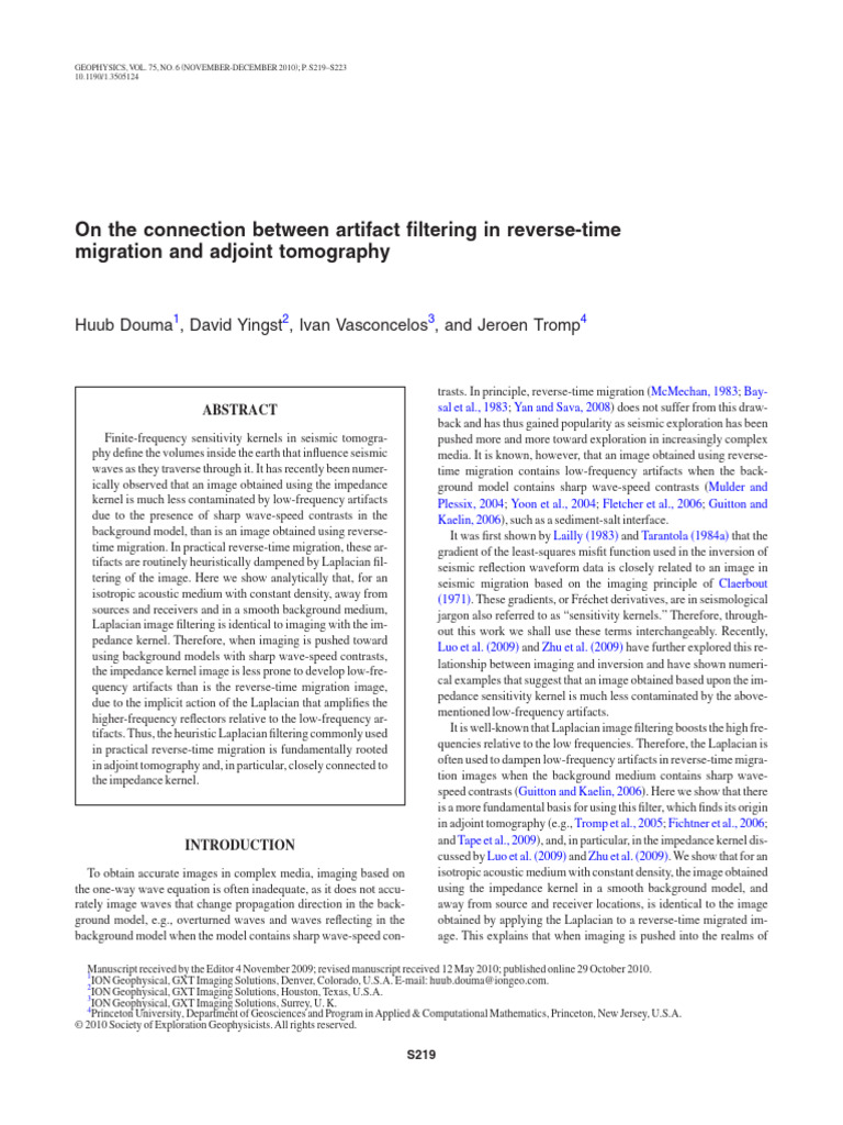 On The Connection Between Artifact Filtering in Reverse Time Migration ...