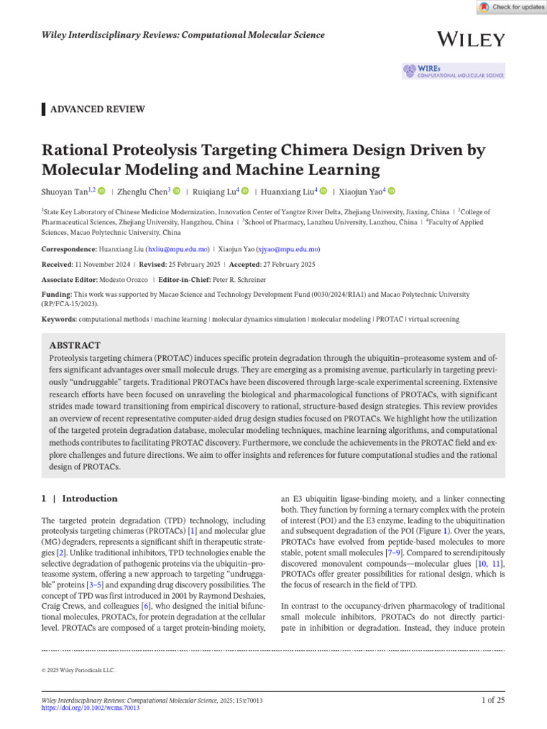 WIREs Comput Mol Sci - 2025 - Tan - Rational Proteolysis Targeting Chimera Design Driven by ...