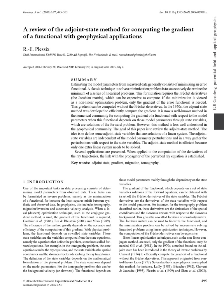 Geophysical J Int - 2006 - Plessix - A Review of The Adjoint State Method For Computing The ...
