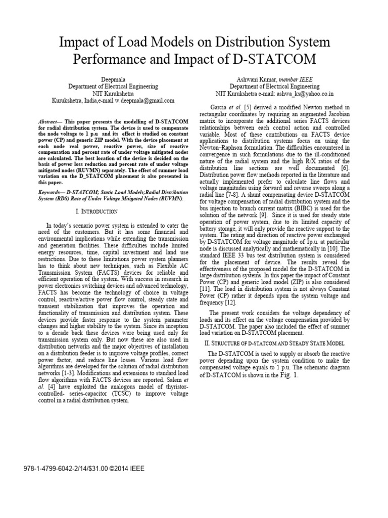 Impact of Load Models On Distribution System Performance and Impact of D-STATCOM | PDF ...