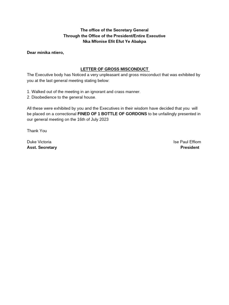 Letter of Gross Misconduct Notice | PDF