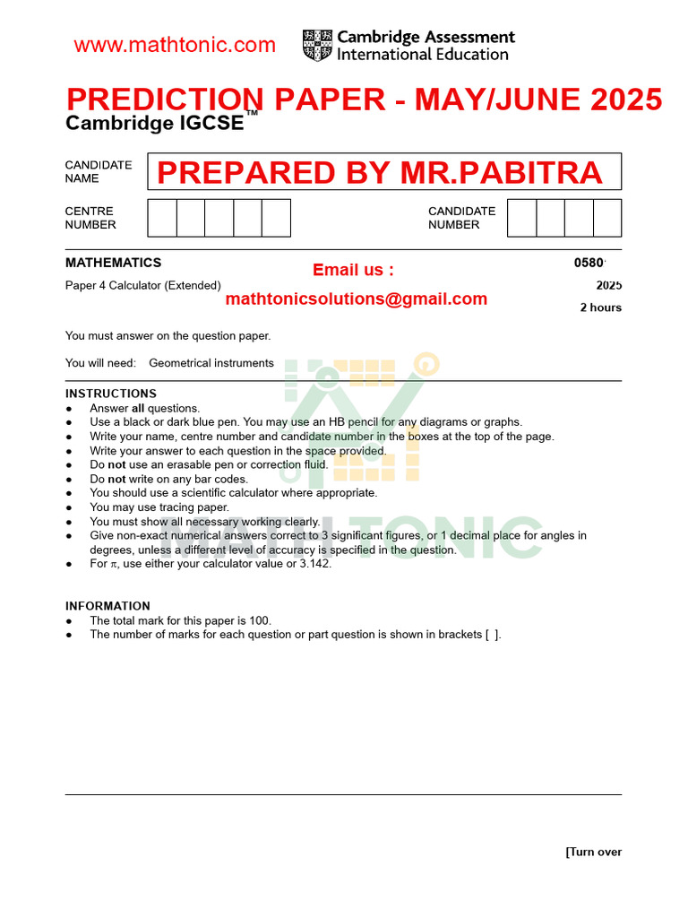 Y11 CIE P4 Prediction Paper Unsolved | PDF | Area | Circle