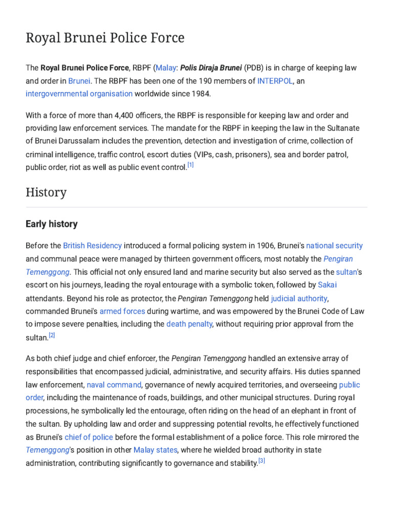 Royal Brunei Police Force - Wikipedia | PDF | Inspector | Law Enforcement