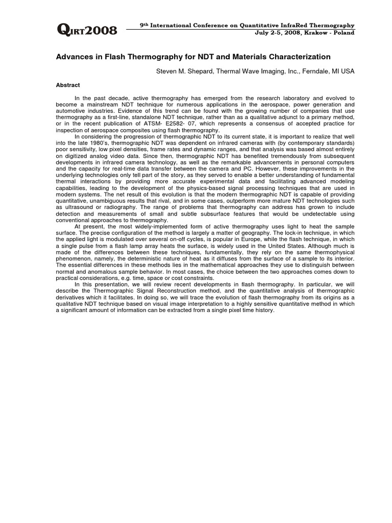 Advances in Flash Thermography For NDT and Materials Characterization ...