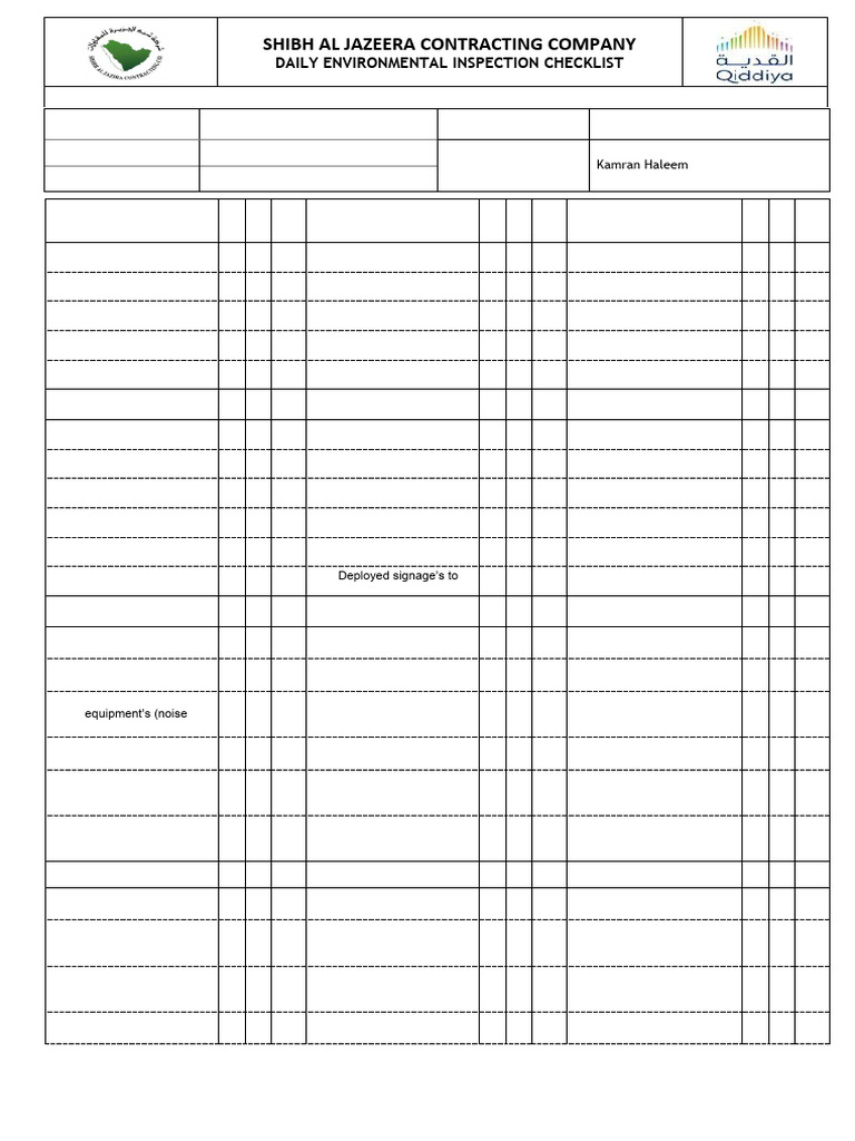 Daily Environmental Inspection Checklist | PDF | Waste | Housekeeping