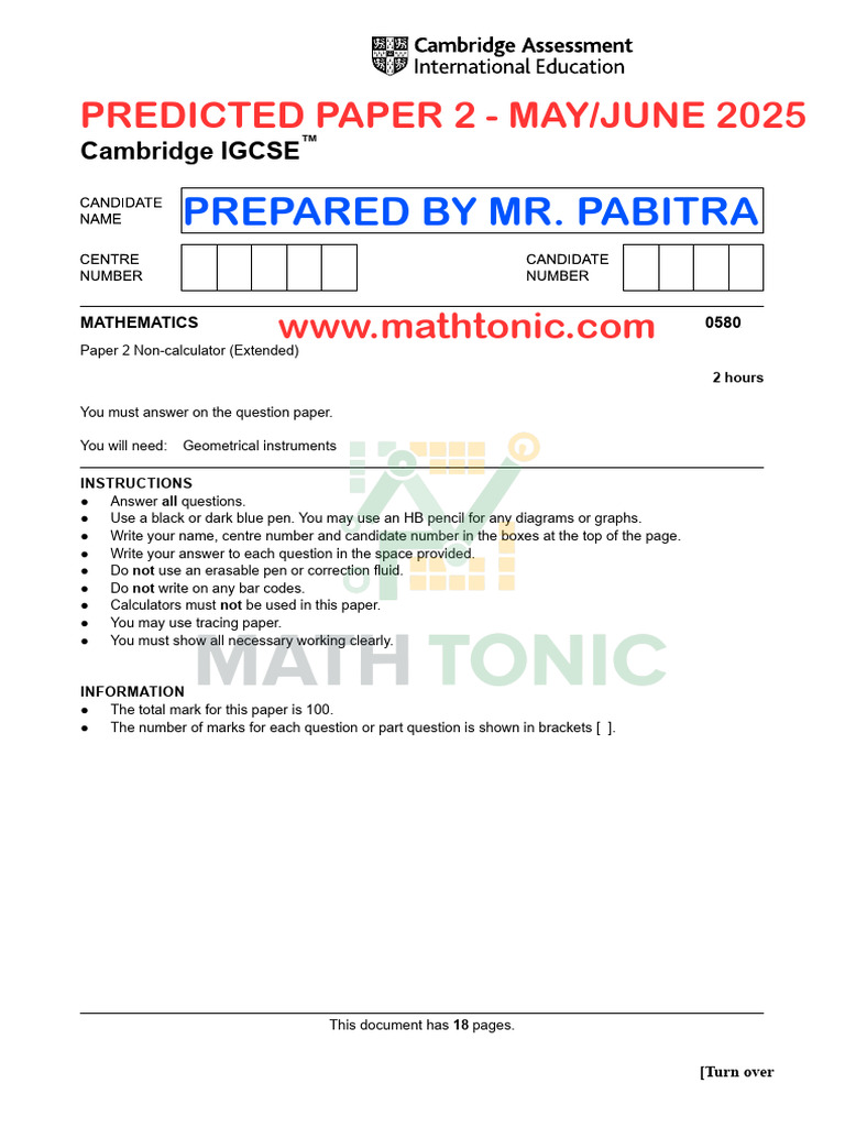 Cambridge IGCSE Mathematics Paper 2 Guide | PDF | Area | Sphere