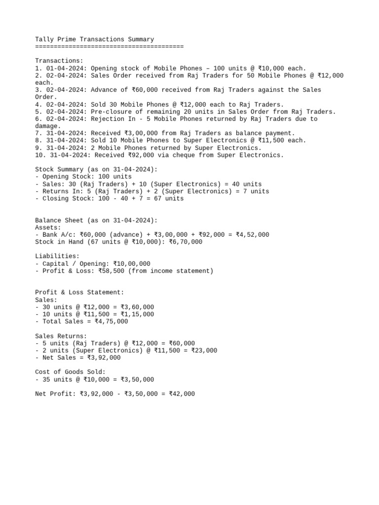 Tally Transactions Summary | PDF