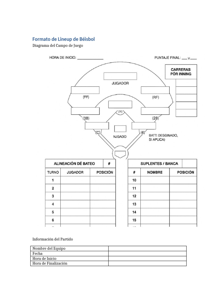 Formato Lineup Beisbol Con Grafico | PDF