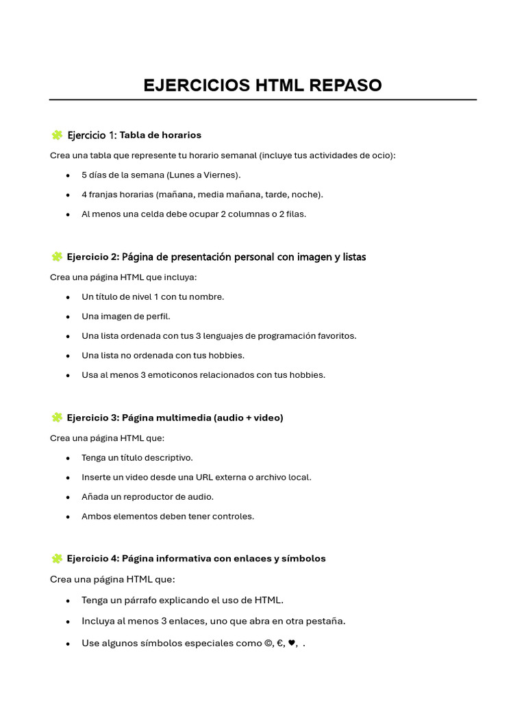 EJERCICIOS REPASO HTML_REPASO | PDF