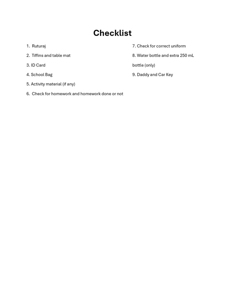 Checklist For School | PDF