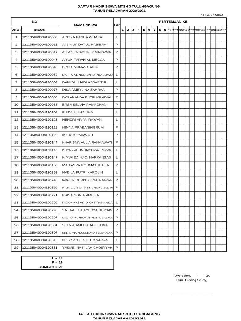 Absen Siswa 2020-2021 | PDF