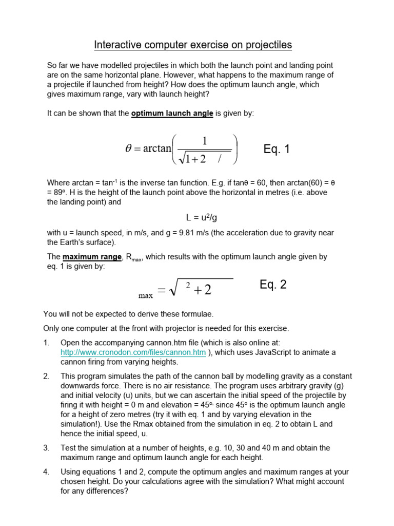 L2 - Virtual Cannon & Projectile Exercises | PDF | Projectiles | Force