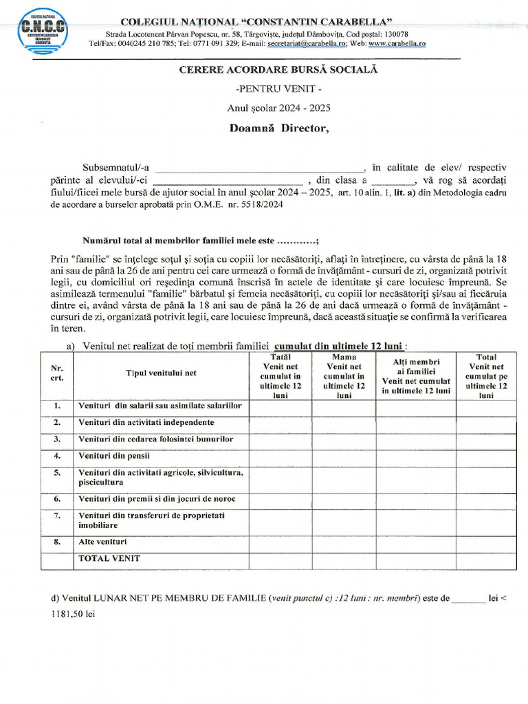 Cereri Pentru Acordarea Burselor Sociale | PDF