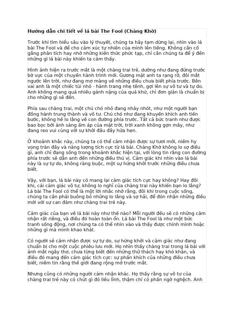 Hướng dẫn chi tiết về lá bài The Fool | PDF