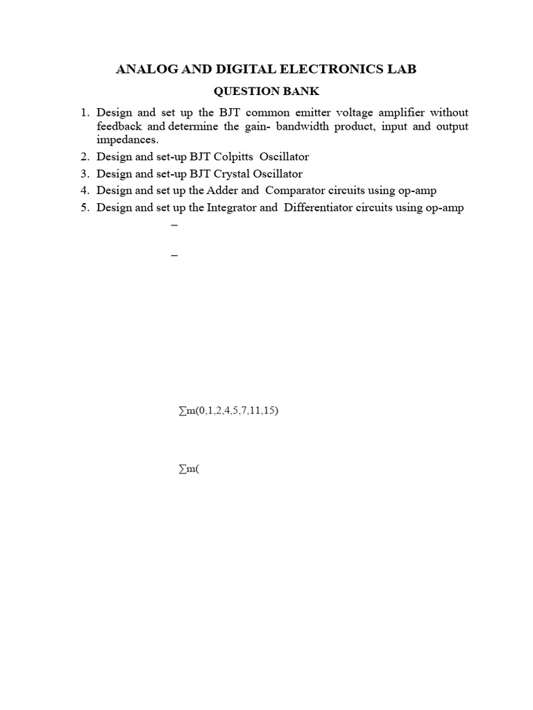 Question Bank-Ade Lab | PDF