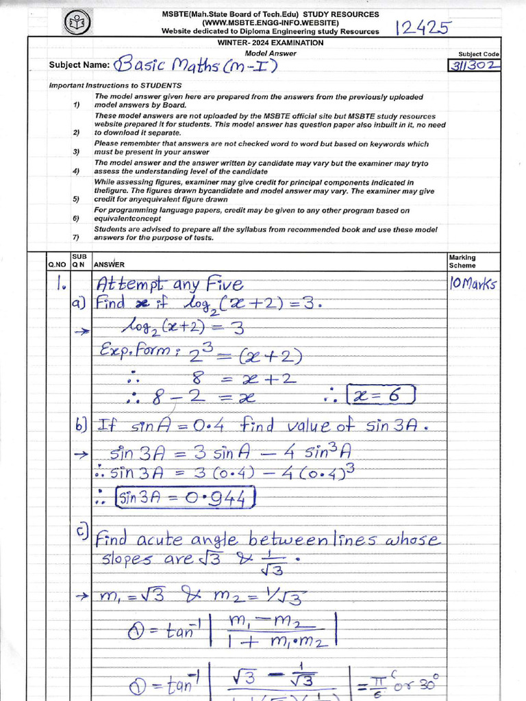 2024 Winter Model Answer Paper | PDF