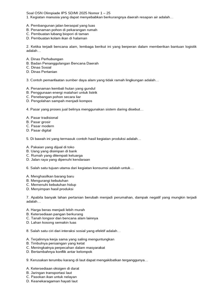 Soal OSN Olimpiade IPS SD | PDF