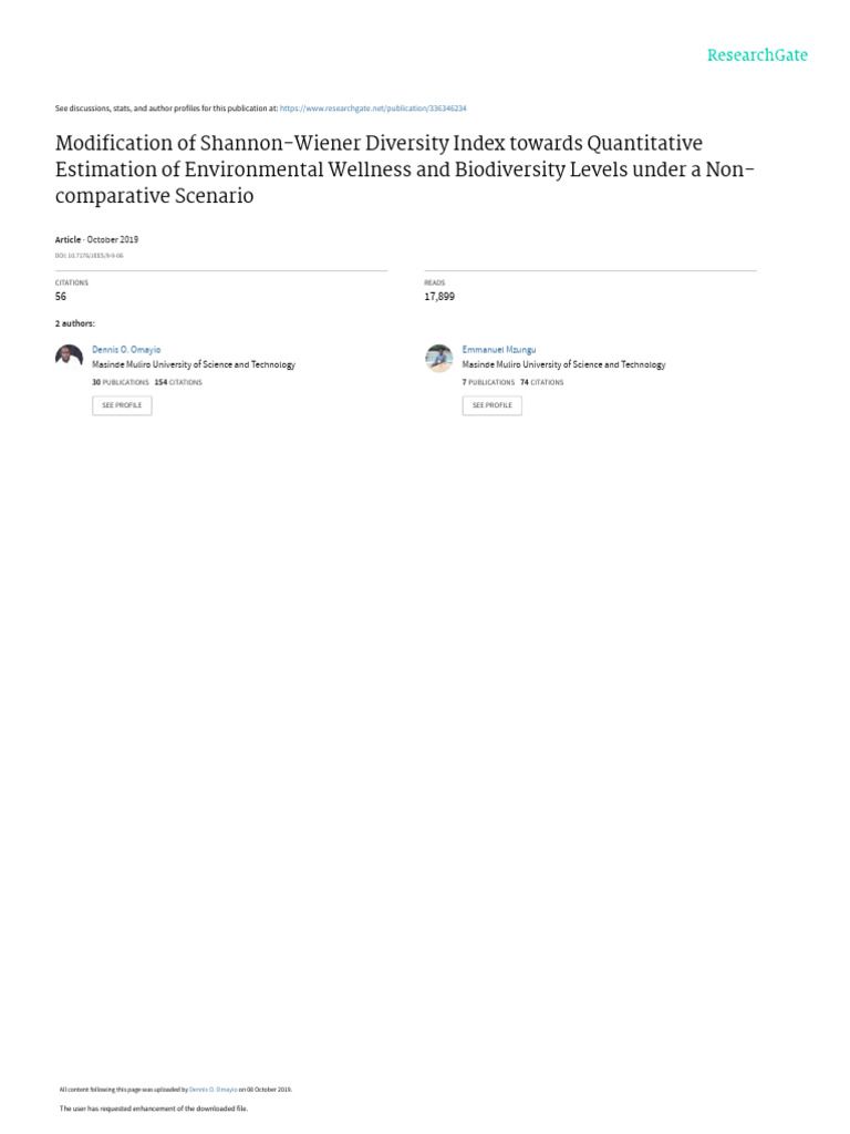 Shannon Wiener Modification Paper September 2019 | PDF | Biodiversity | Ecosystem