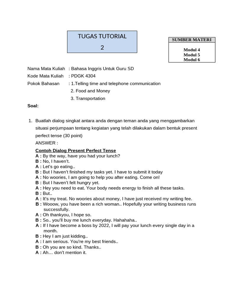 Jawaban & Soal Tugas Tutorial 2 | PDF