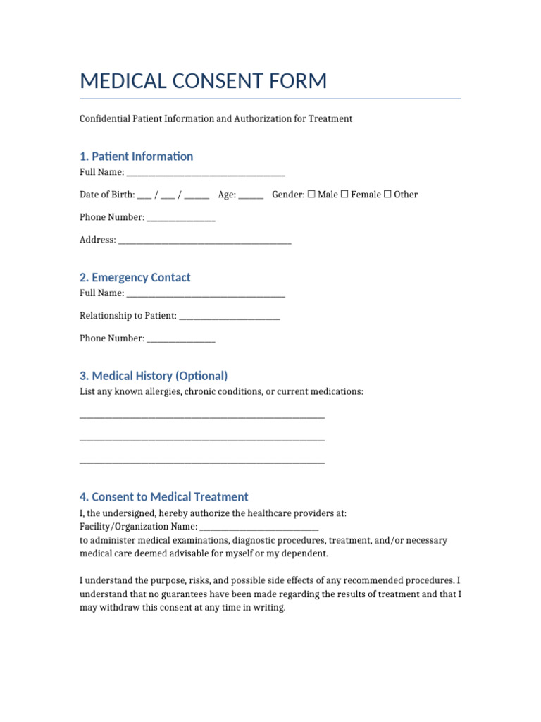 Medical Consent Form Template | PDF | Informed Consent | Patient