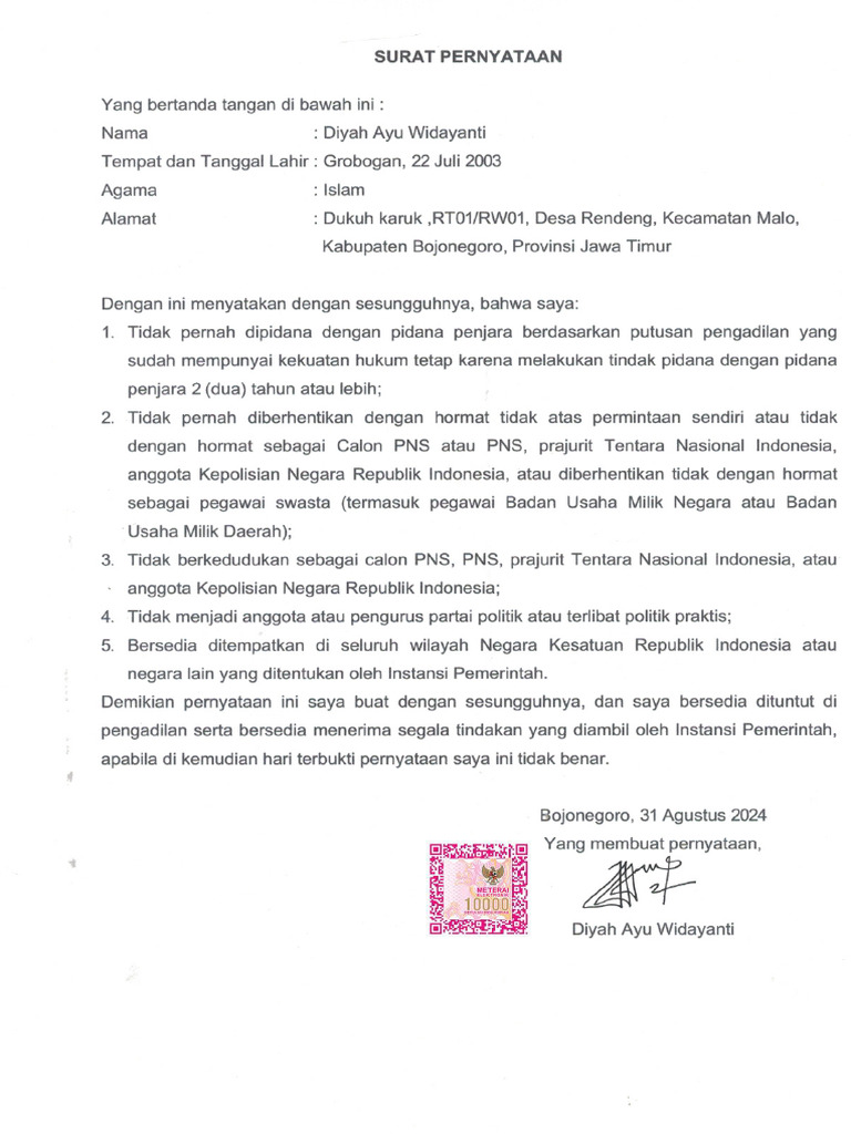 Surat Pernyataan Kejaksaan PDF | PDF