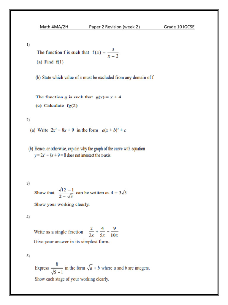 Term 1 Revision Sheet GR 10 IG P2 | PDF
