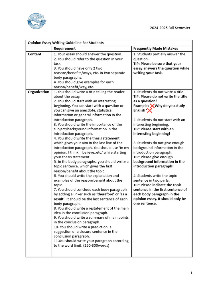 Revised Opinion Essay Writing Guideline For Students | PDF ...