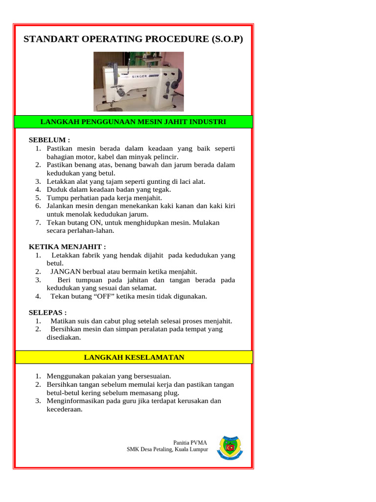 Prosedur Operasi Mesin Jahit | PDF