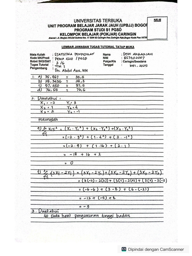 Statistika Pendidikan PEMA 4210 TTM 1 | PDF