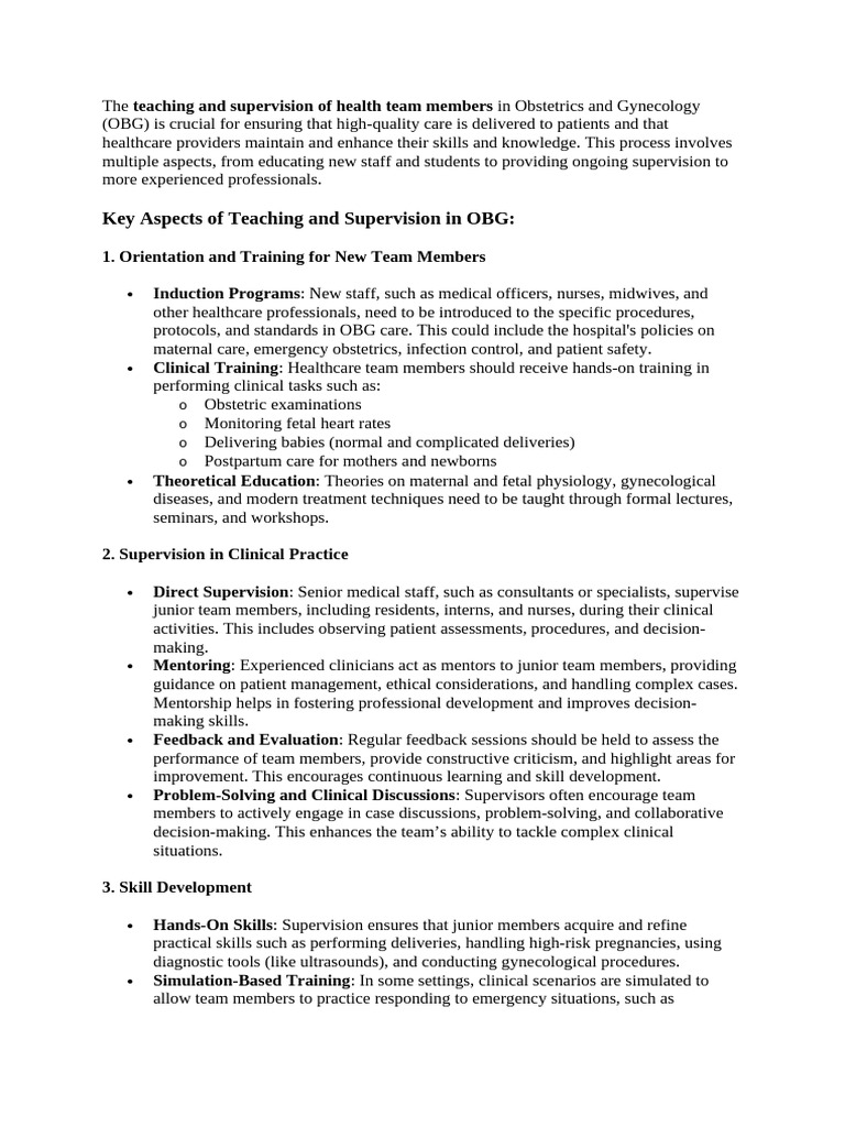 Teaching & Supervision in OBG Nursing | PDF | Obstetrics | Medicine