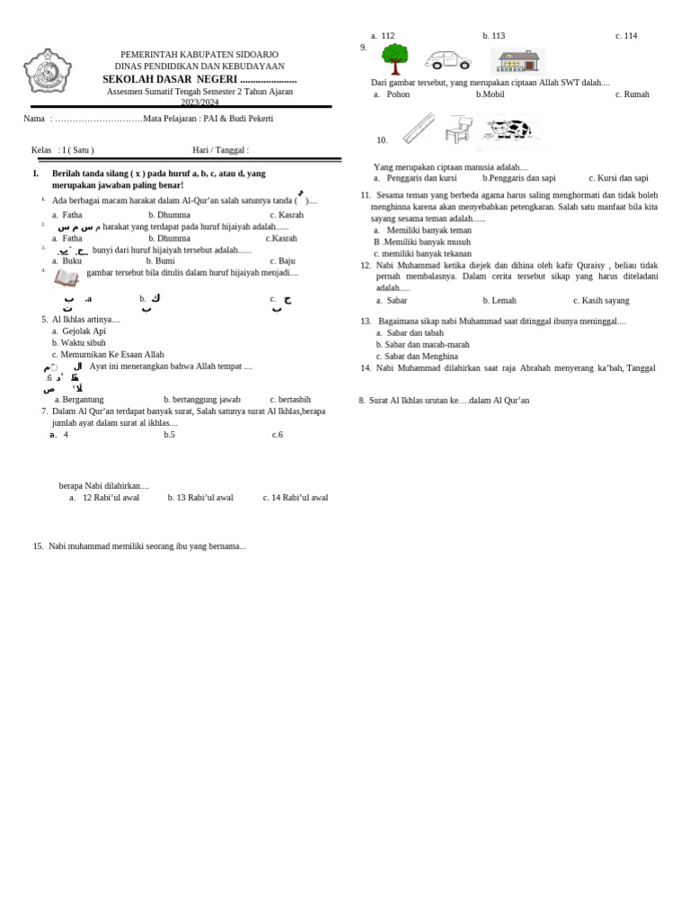Soal Asts Kelas 1 | PDF