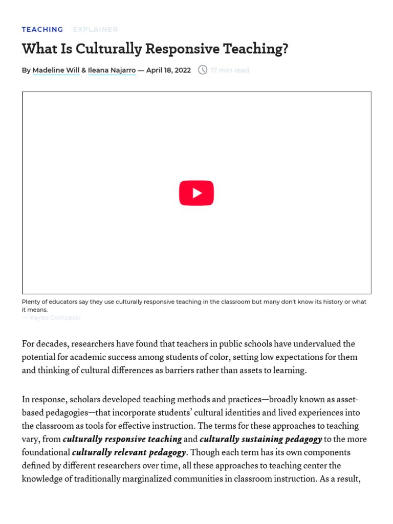 Understanding Culturally Responsive Teaching | PDF | Teachers | Pedagogy