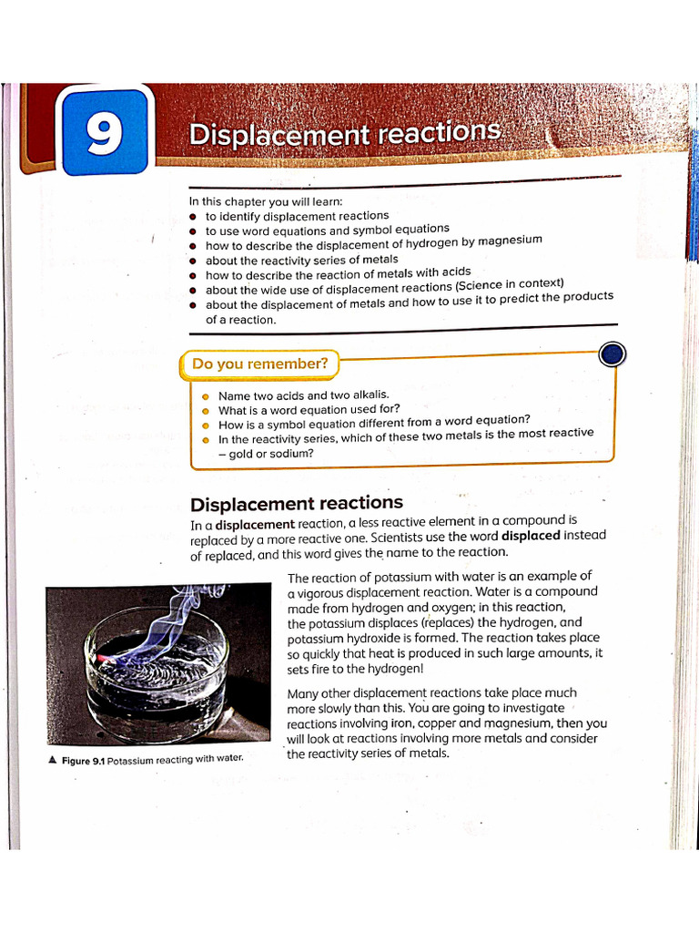 Displacement Reaction - Chemistry Unit 4 | PDF