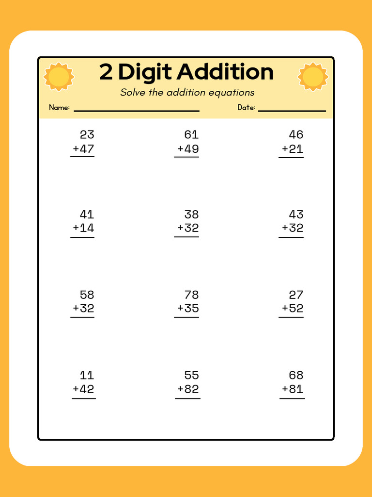 2 Digit Addition Classroom Worksheet | PDF