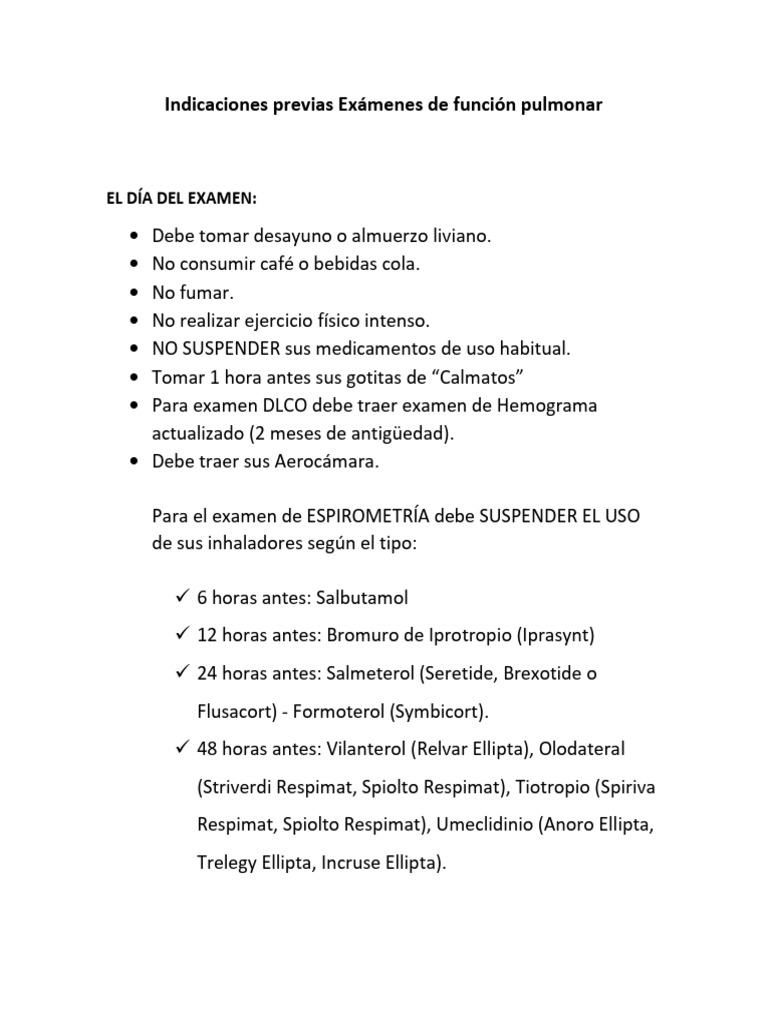Indicaciones Previas Exámenes de Función Pulmonar Modificado | PDF